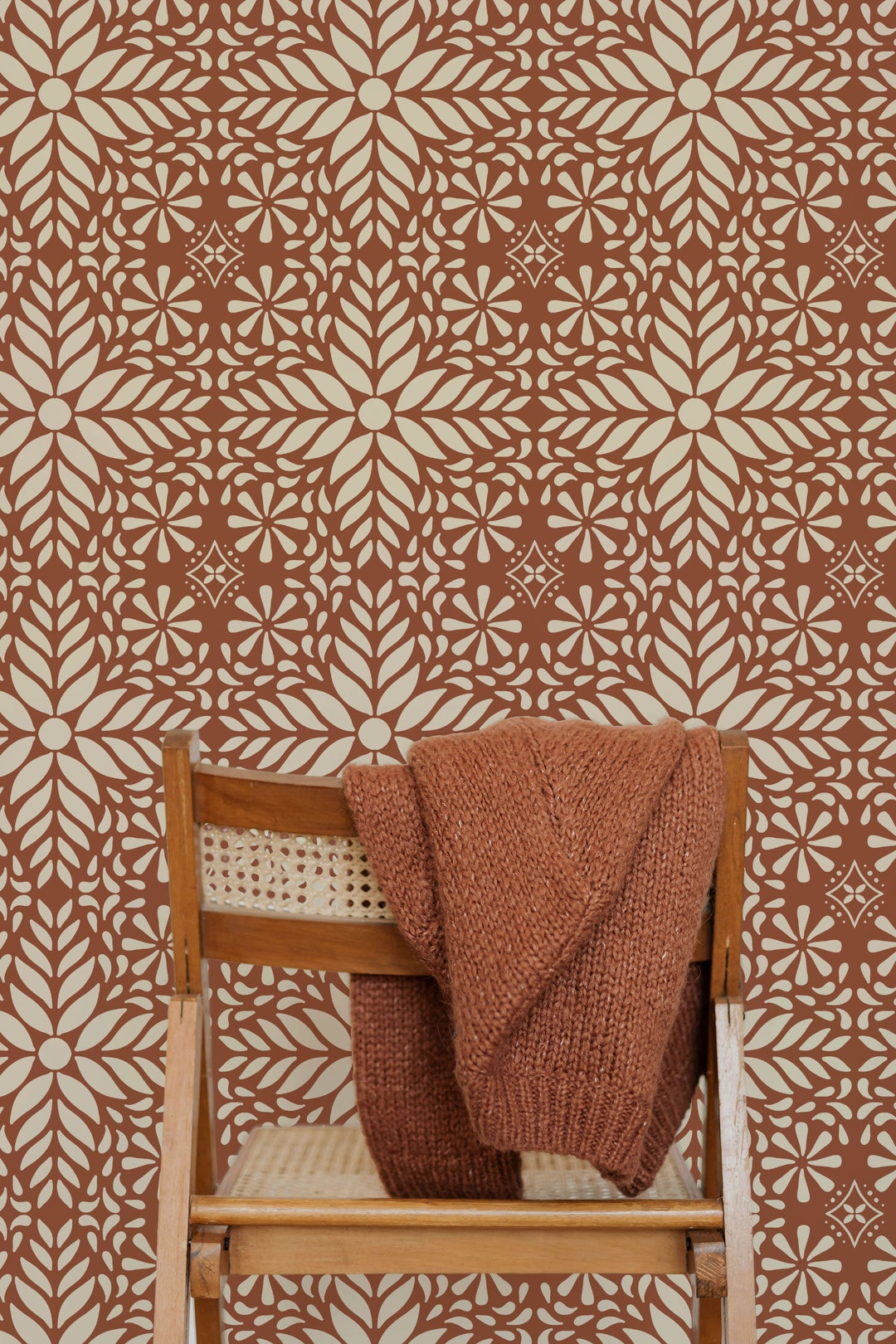 Rust Orange and Beige Print Wallpaper / Peel and Stick / Traditional ...