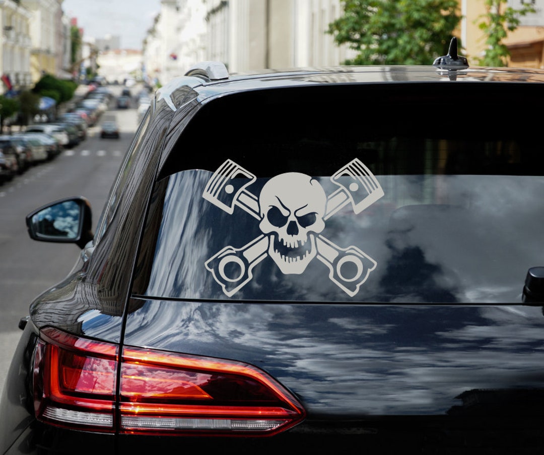 Skull With Pistons Vinyl Decal: Manly Car Bumper Sticker - Etsy