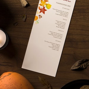 Printable Thanksgiving Menu, Editable Word Document, 9x4 Instant ...