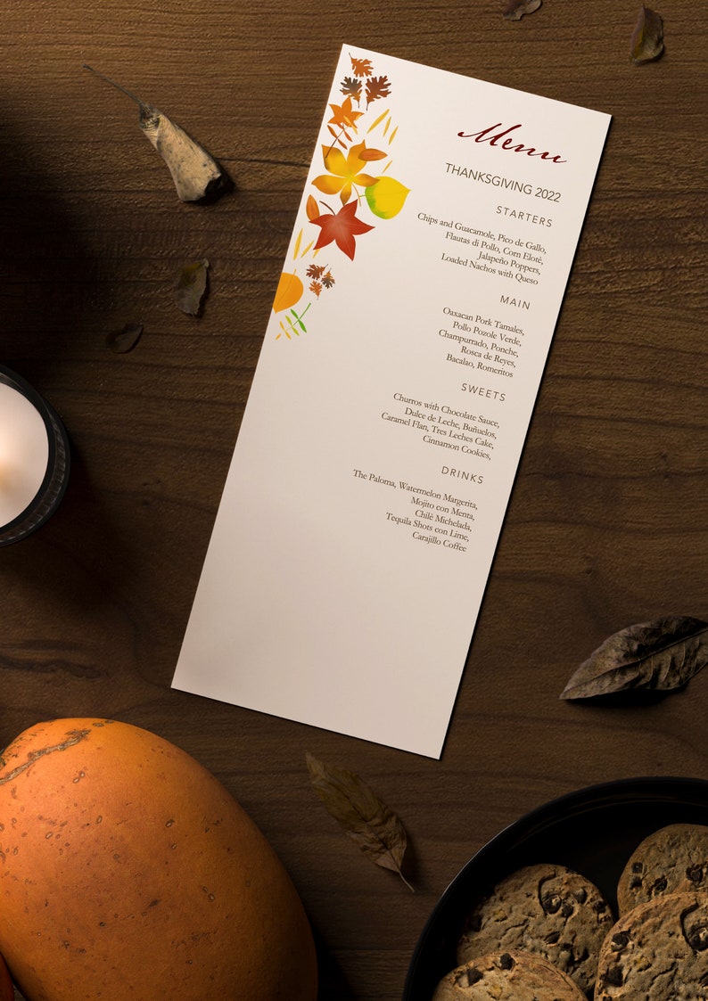 Printable Thanksgiving Menu, Editable Word Document, 9x4 Instant ...