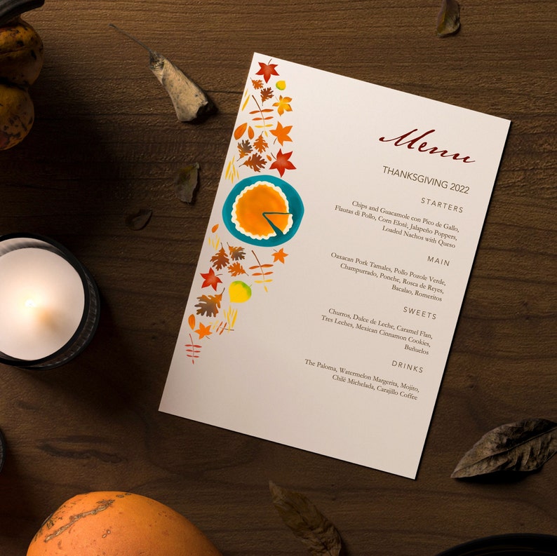 Printable Thanksgiving Menu, Editable Word Document, 5x7 Instant ...