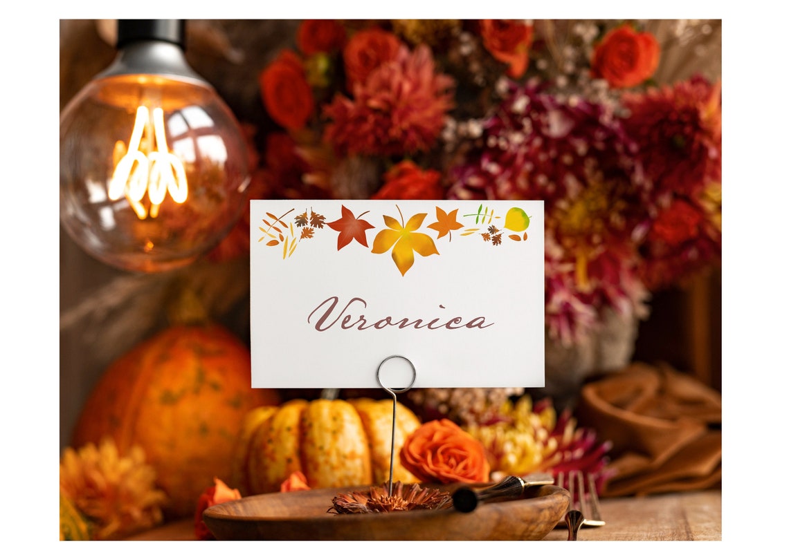 Printable Thanksgiving Seat Card, Fall Foldable Tent Table Name Seat ...