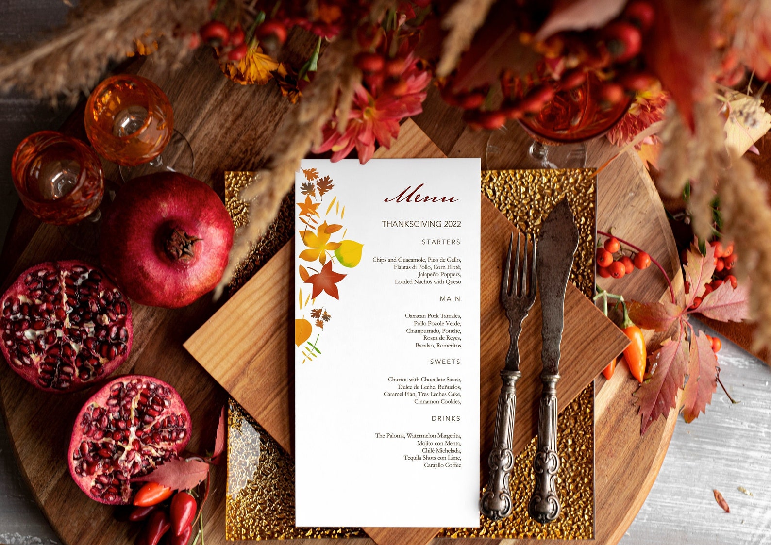 Printable Thanksgiving Menu, Editable Word Document, 9x4 Instant ...