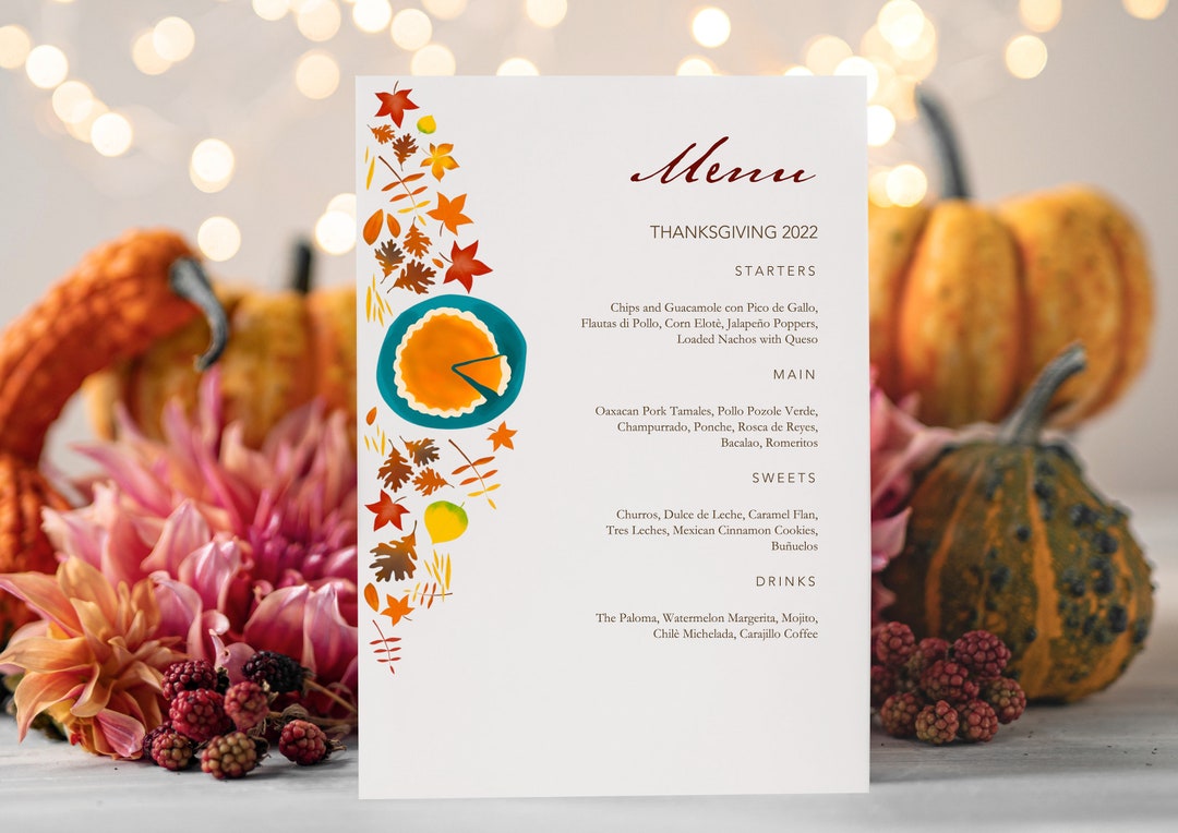 Printable Thanksgiving Menu, Editable Word Document, 5x7 Instant ...