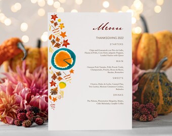 Printable Thanksgiving Menu, Editable Word Document, 9x4 Instant ...