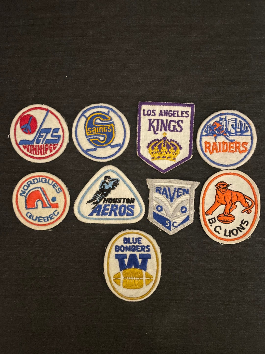 Vintage NHL CFL Sports Team Patch Kings Nordiques Saints Lions Bombers ...