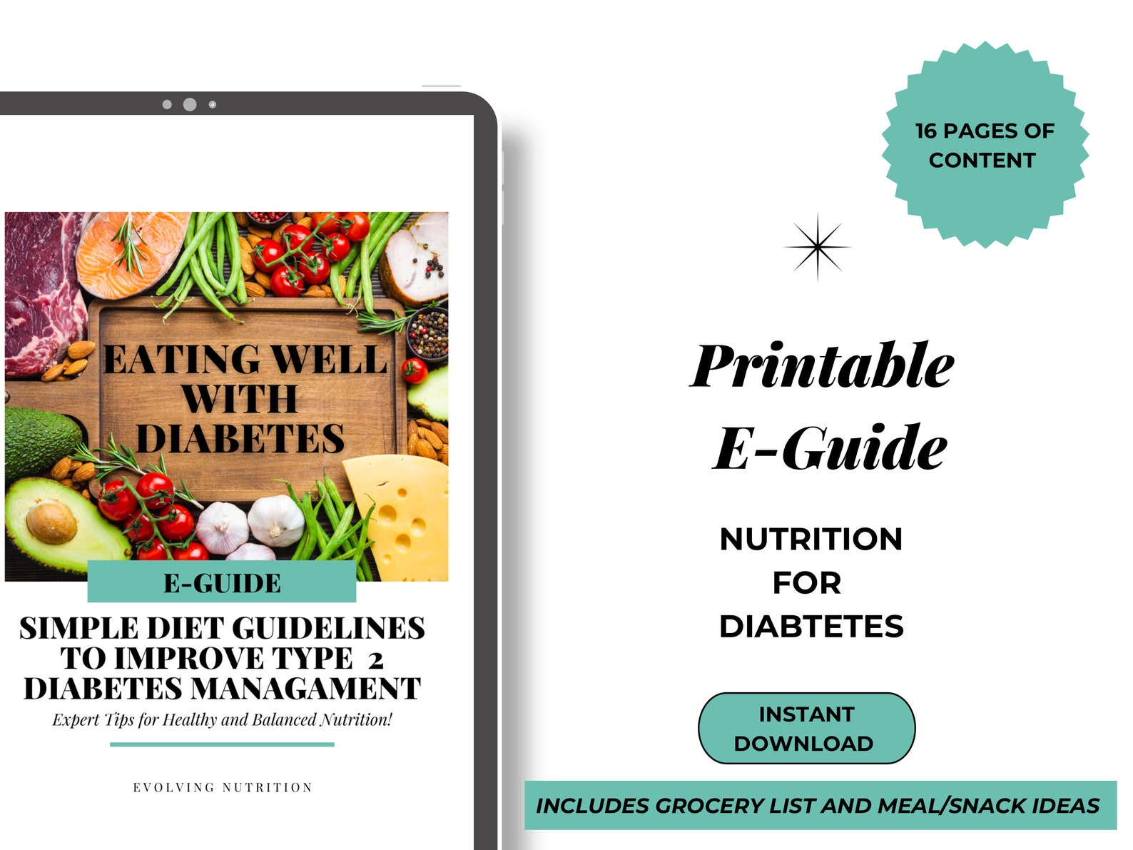 Diabetic Meal Plan Printable Handout With Healthy Diabetic Meals ...