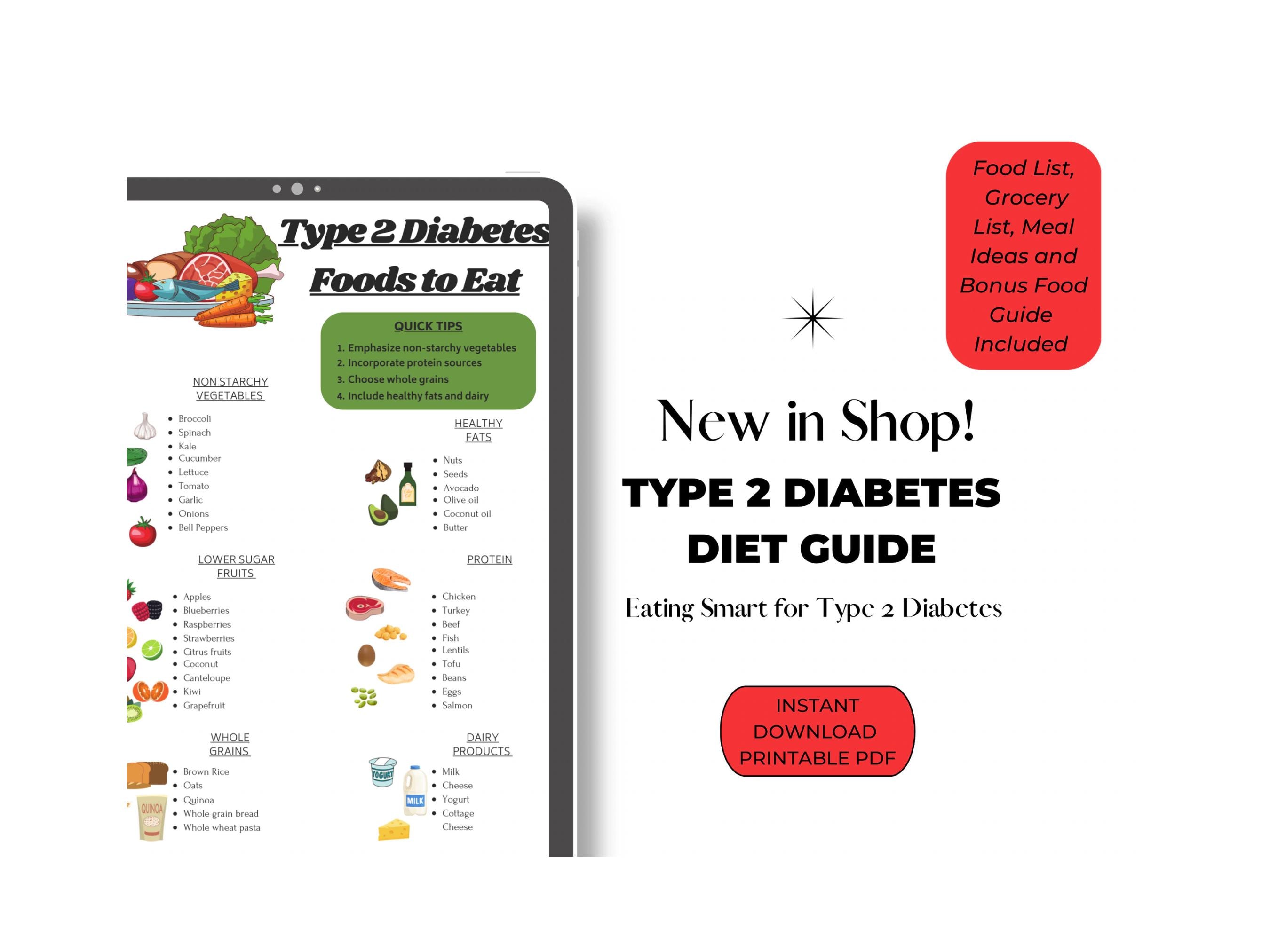 Printable Type 2 Diabetes Diet PDF Bundle With Diabetes Grocery List ...