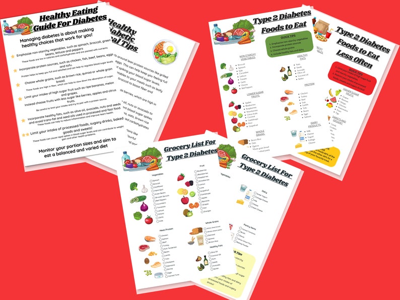 Printable Type 2 Diabetes Diet PDF Bundle With Diabetes Grocery List ...