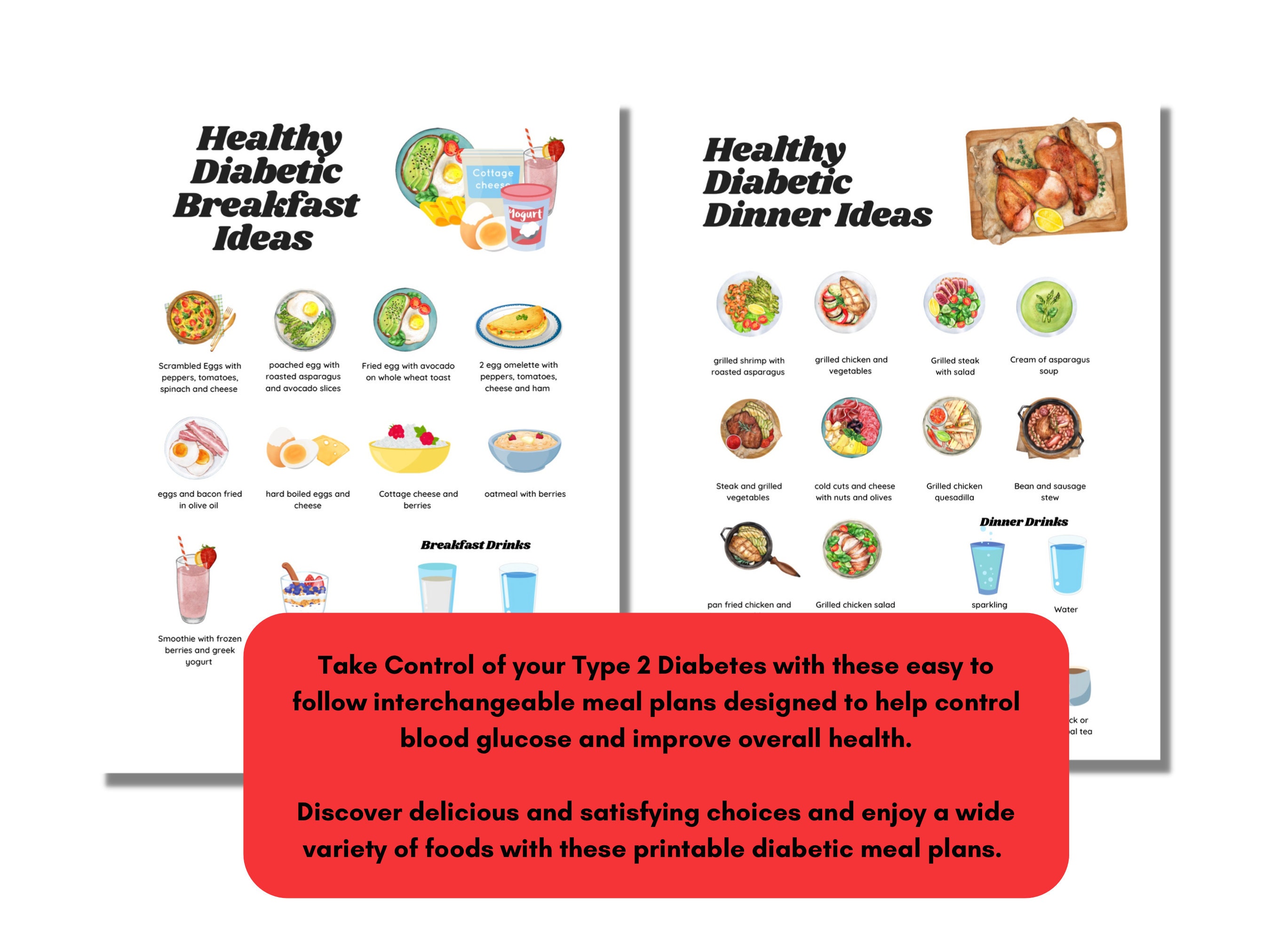 Printable Type 2 Diabetes Diet PDF Bundle With Diabetes Grocery List ...