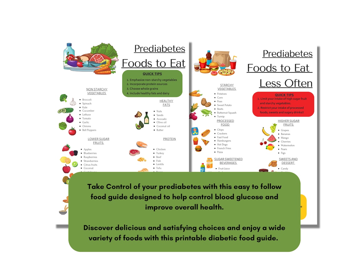 Prediabetes Food List Printable Handout for Diabetes Awareness-instant ...