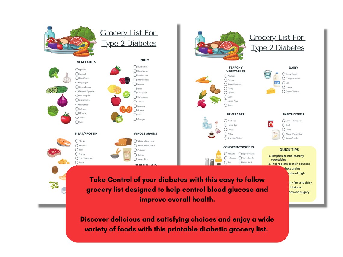 Type 2 Diabetes Grocery List – Printable Food Planner (instant Download ...