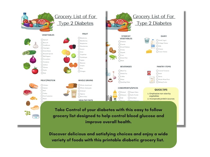 Type 2 Diabetes Meal Plan Printable Handout for Healthy Diabetic Meals ...