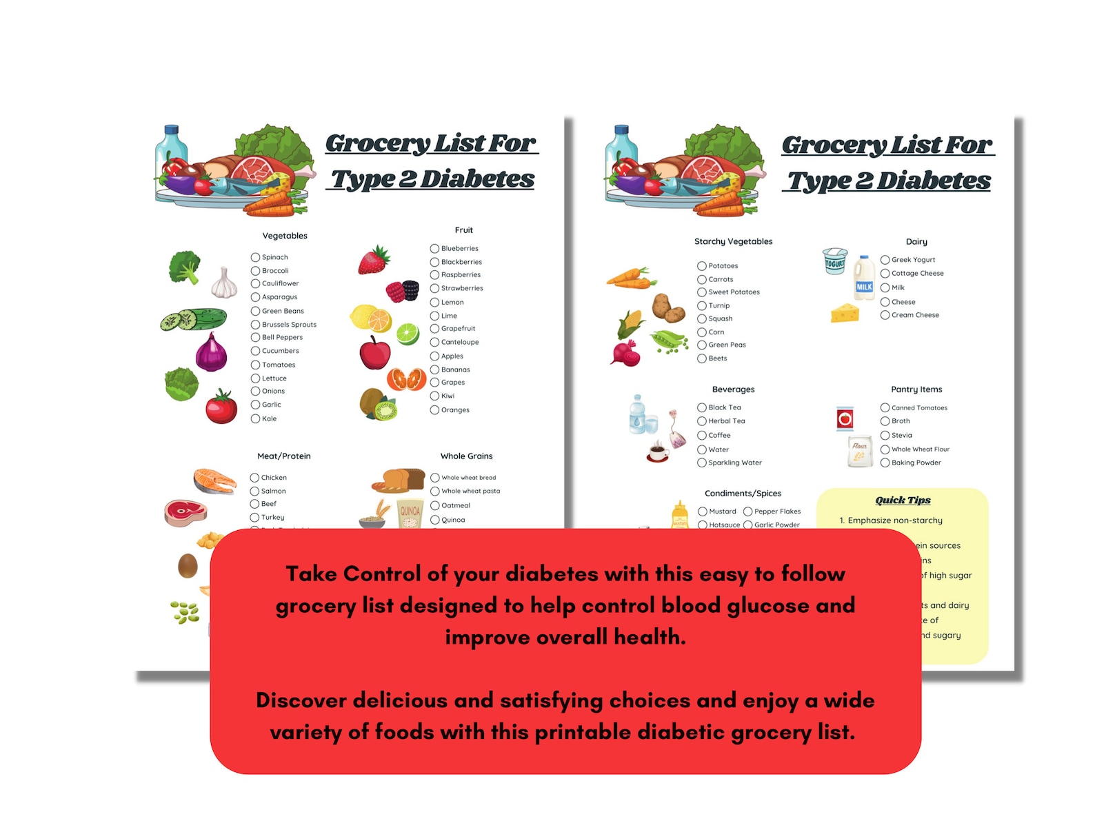 Printable Type 2 Diabetes Diet PDF Bundle With Diabetes Grocery List ...