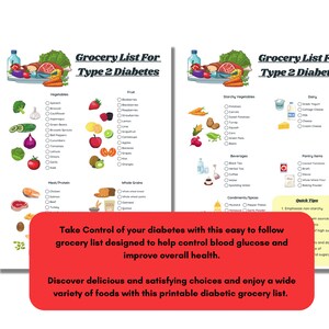 Printable Type 2 Diabetes Diet PDF Bundle With Diabetes Grocery List ...