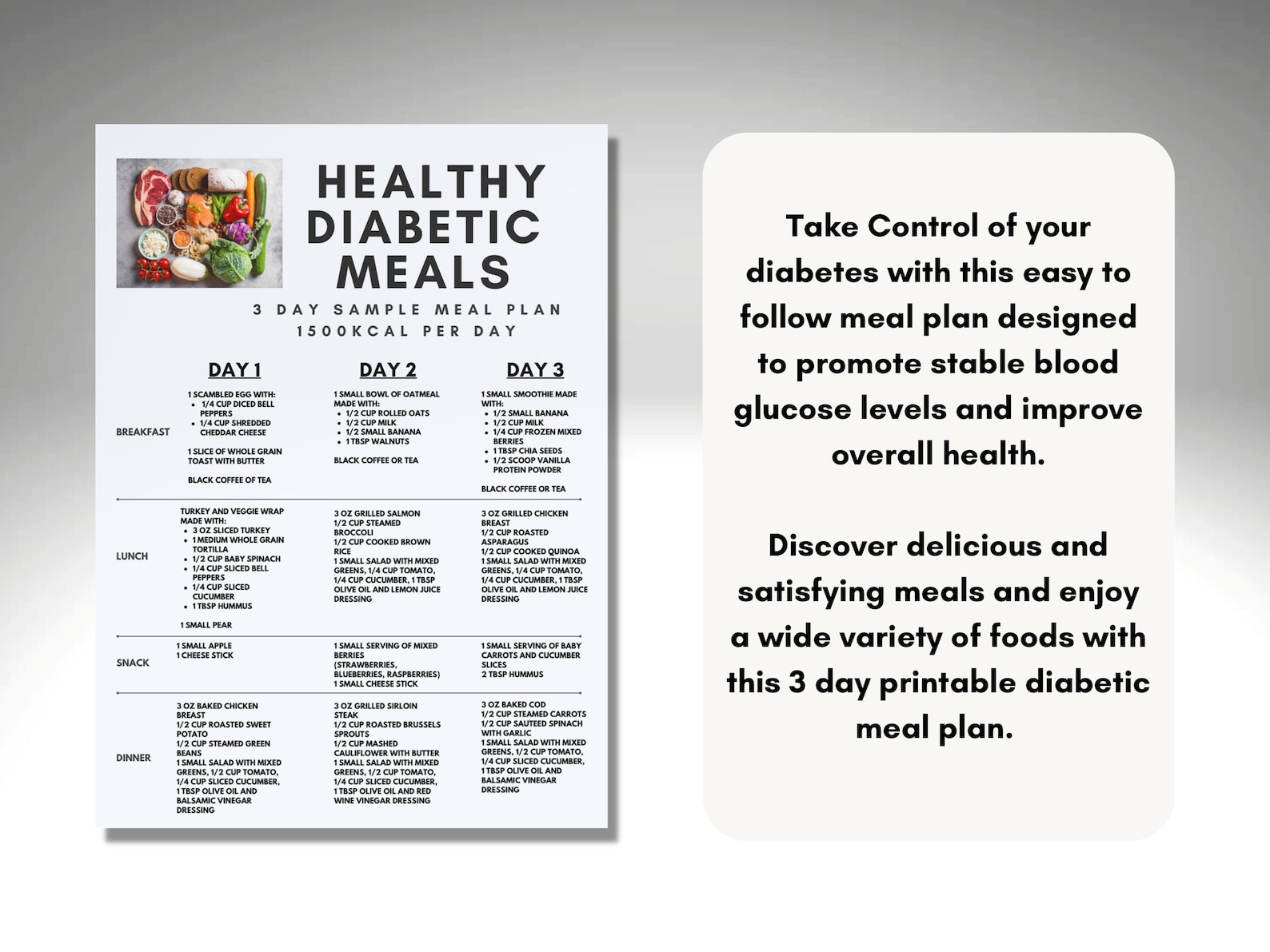 Printable Diabetic Meal Plan for Healthy Diabetic Meals With Instant ...
