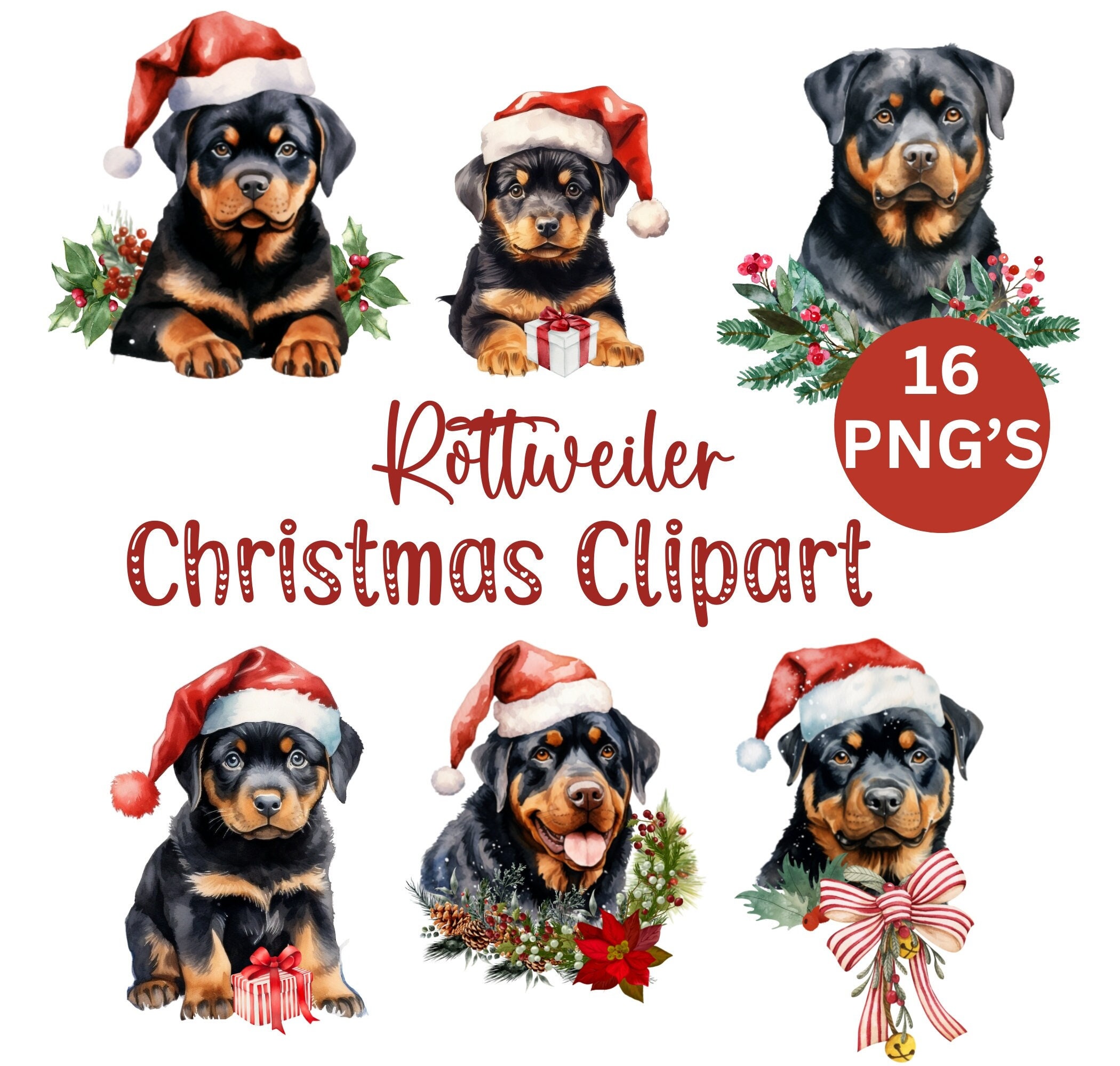Christmas Rottweiler Clipart/holiday Rottweiler PNG Clipart/rottie ...