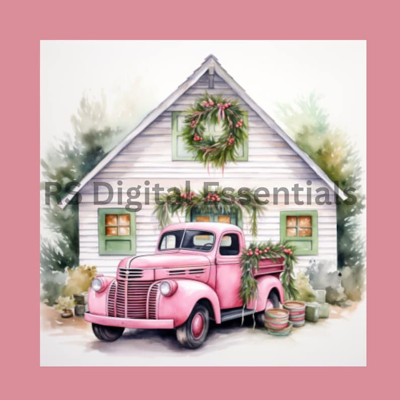 Pink Christmas Truck Clipart JPEG Files/instant Download 4 JPG Files ...