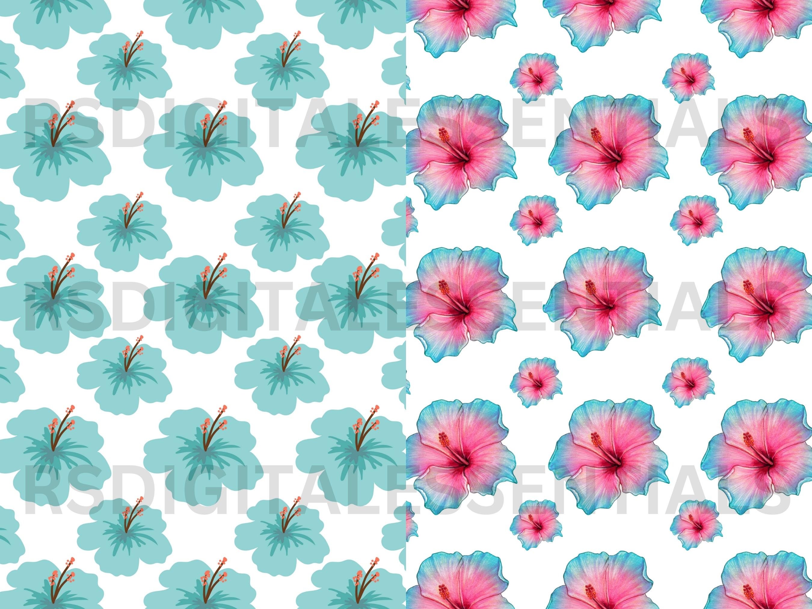 Tropical Hibiscus Seamless Patterns/commercial Use Digital Paper ...