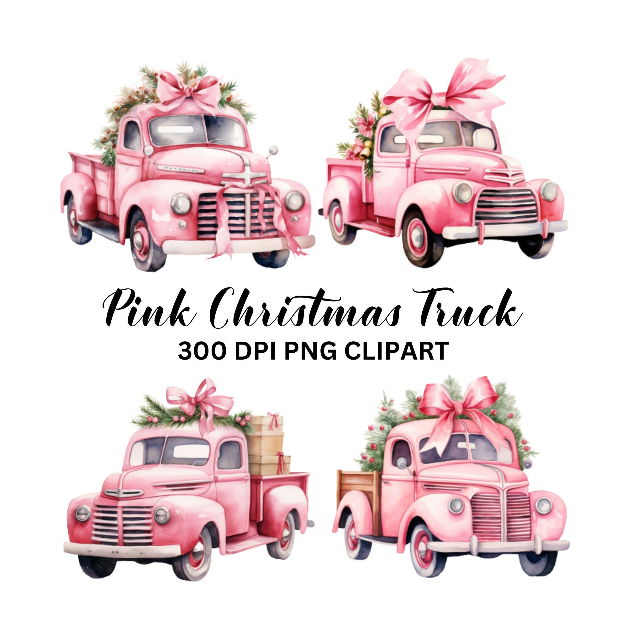 Pink Christmas Truck Clipart Bundle/instant Download 4 PNG Files/pink ...