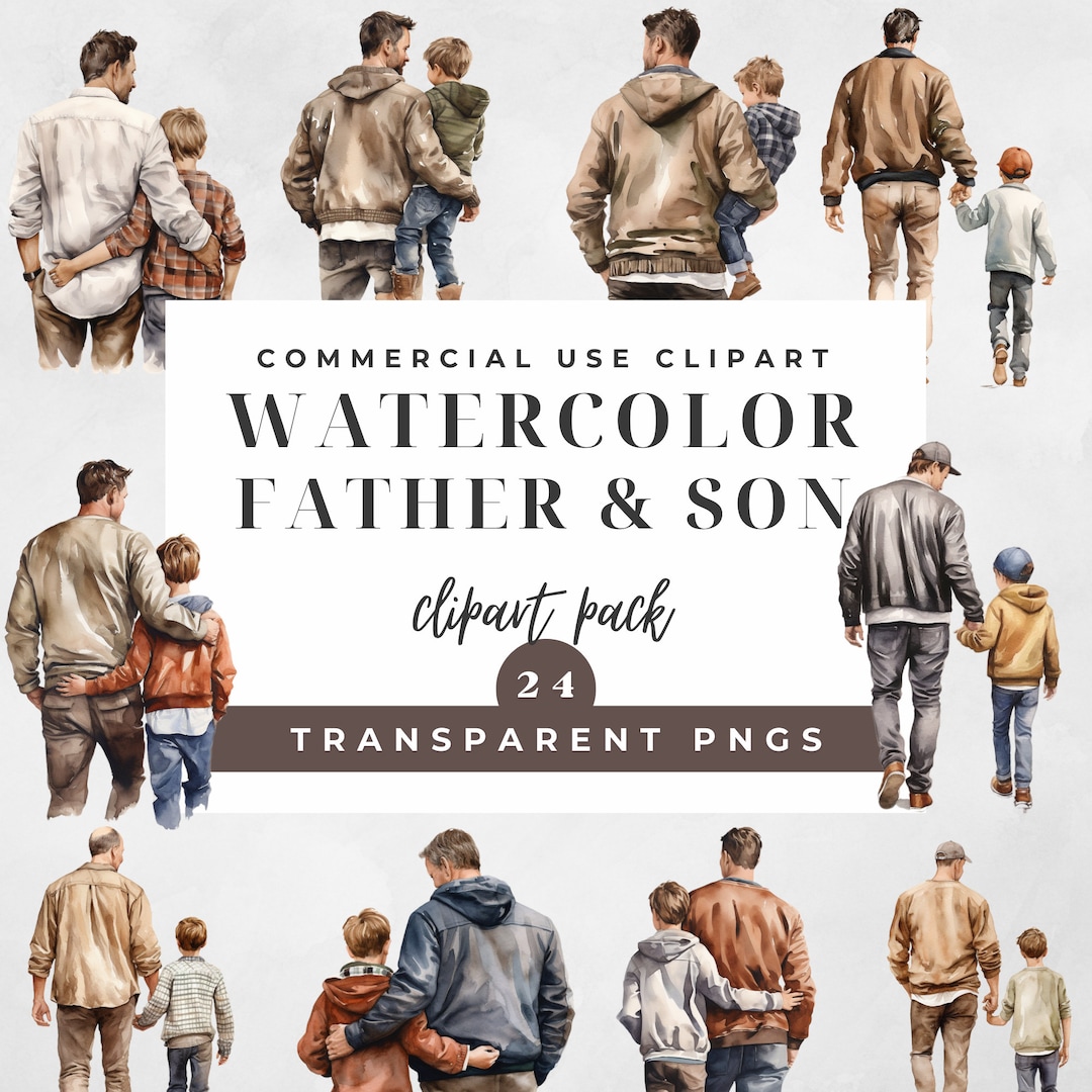 Watercolor Father and Son Clipart Pack 1/24 Father and Son Graphics/dad ...