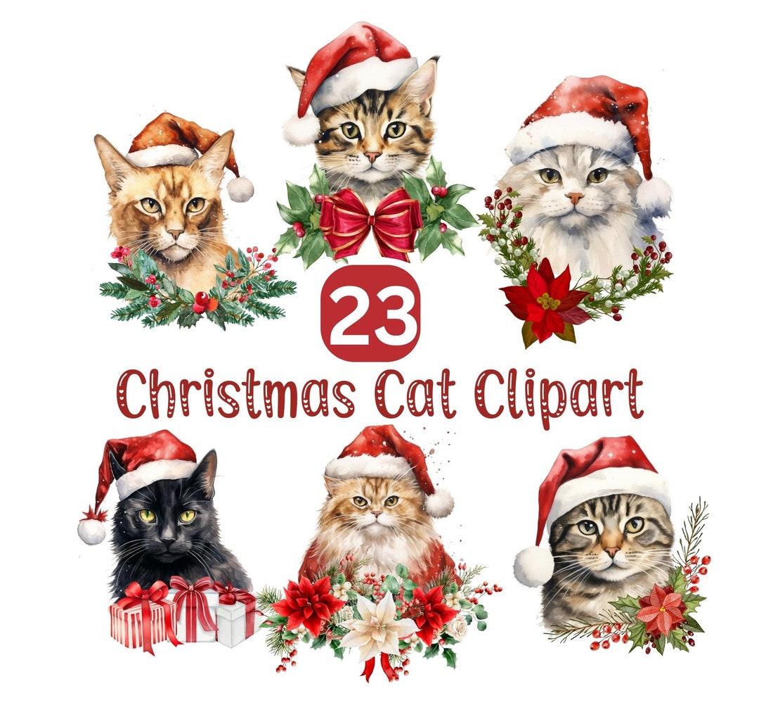 Watercolor Christmas English Cat Clipart/holiday Cat PNG Clipart/cat ...