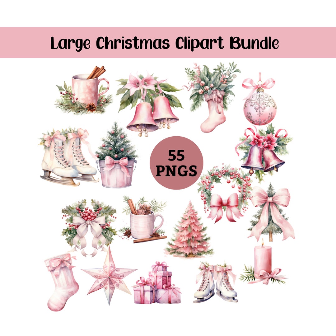 Large Pink Christmas Clipart PNG Bundle/instant Download 55 - Etsy