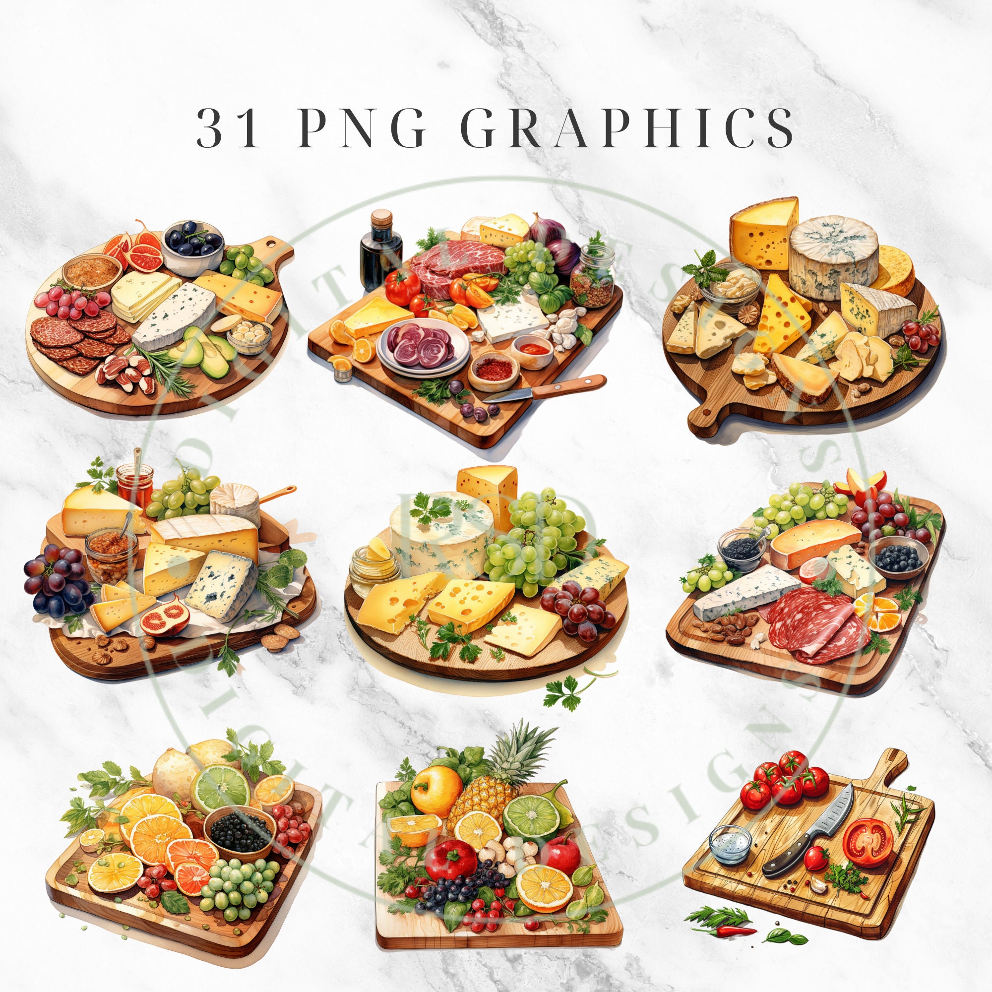Charcuterie Board Clipart Bundle/kitchen Clipart/cutting Board Clipart ...