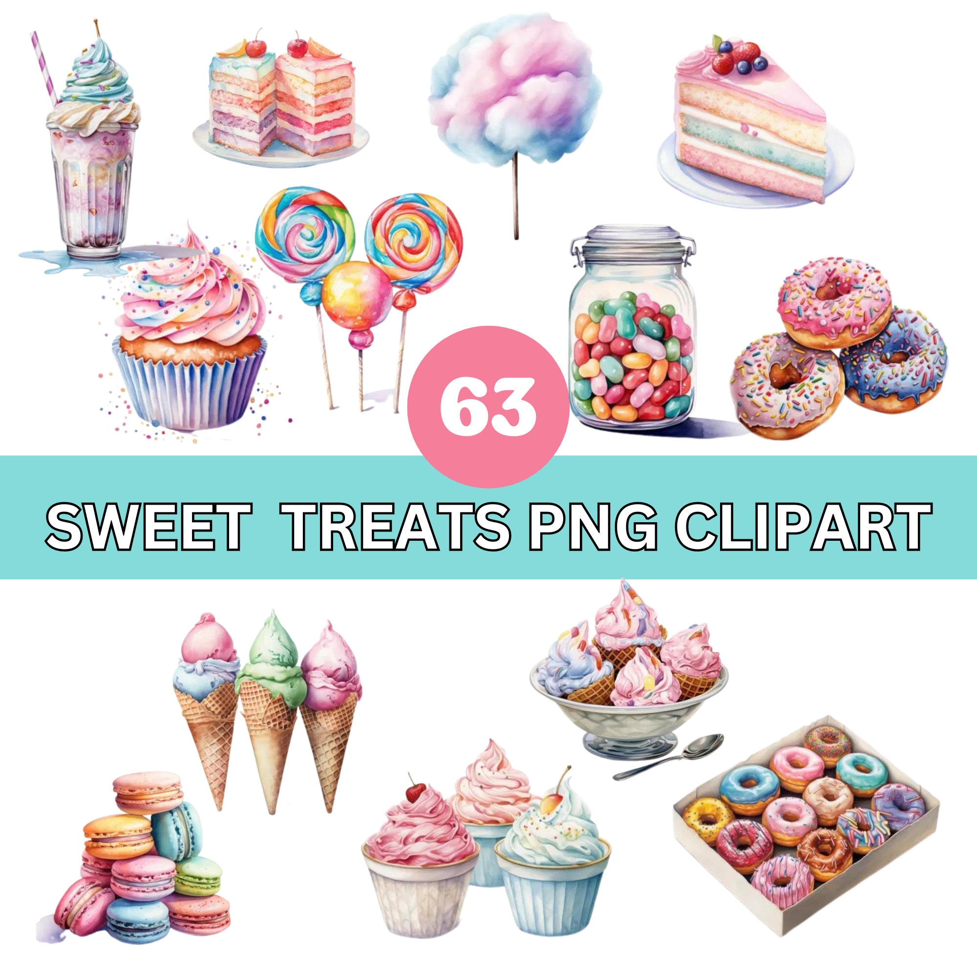 Pastel Sweet Treats Clipart Bundle/cotton Candy-ice - Etsy