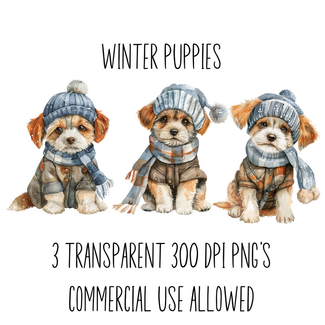 Watercolor Winter Puppy Clipart/3 Cute Puppy Graphics/dog Sublimation ...