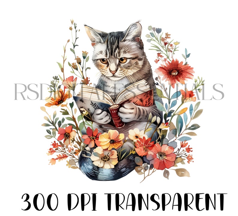 Cat Reading Book Png/cat Sublimation/cat Lovers Clipart Png/book Lovers ...