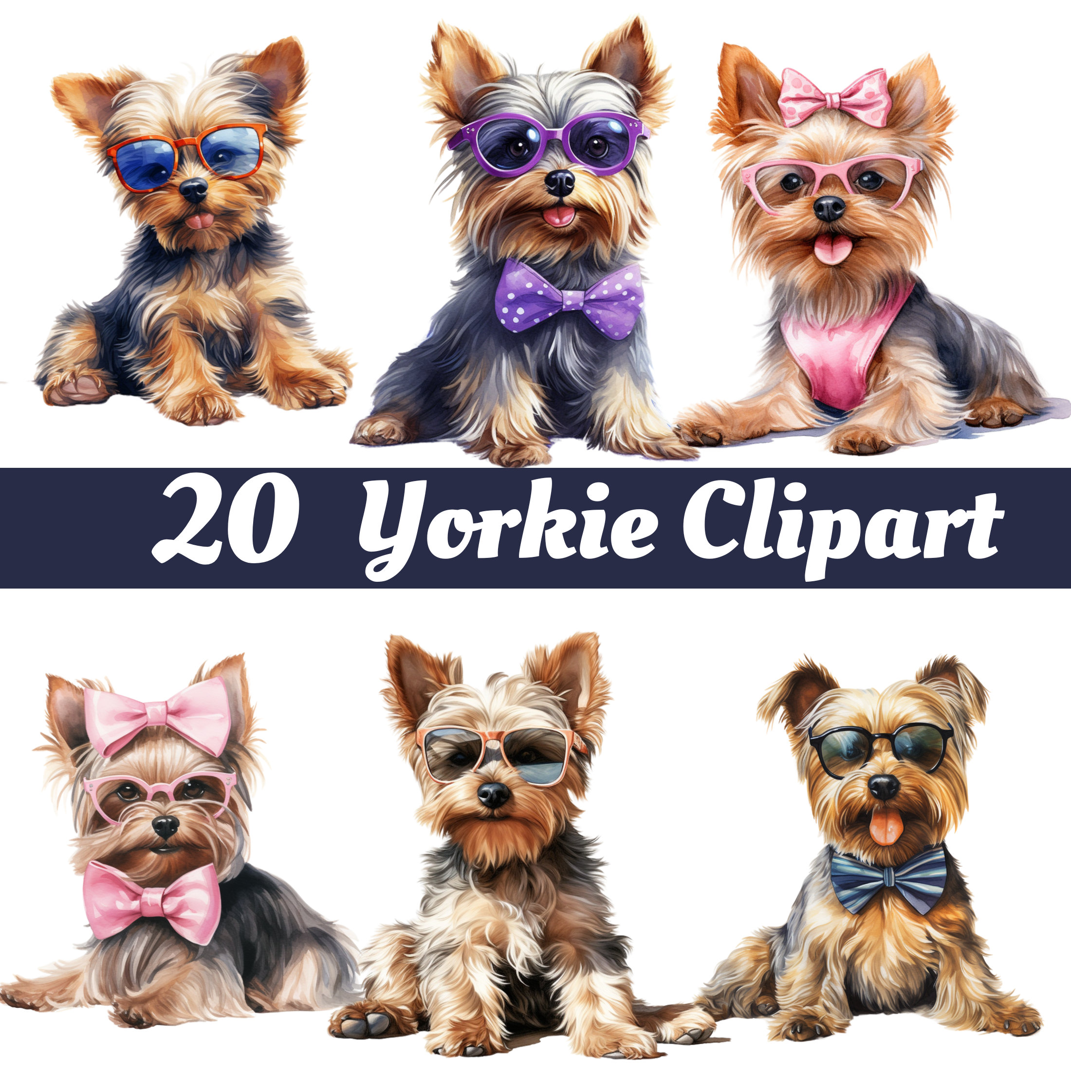 Yorkshire Terrier Clipart Bundle/20 Yorkie's With Sunglasses Png's/yorkie Lover Graphics/yorkie ...