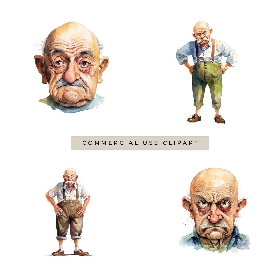 Grumpy Old Men Clipart Pack/old Men Graphics/old People Sublimation ...