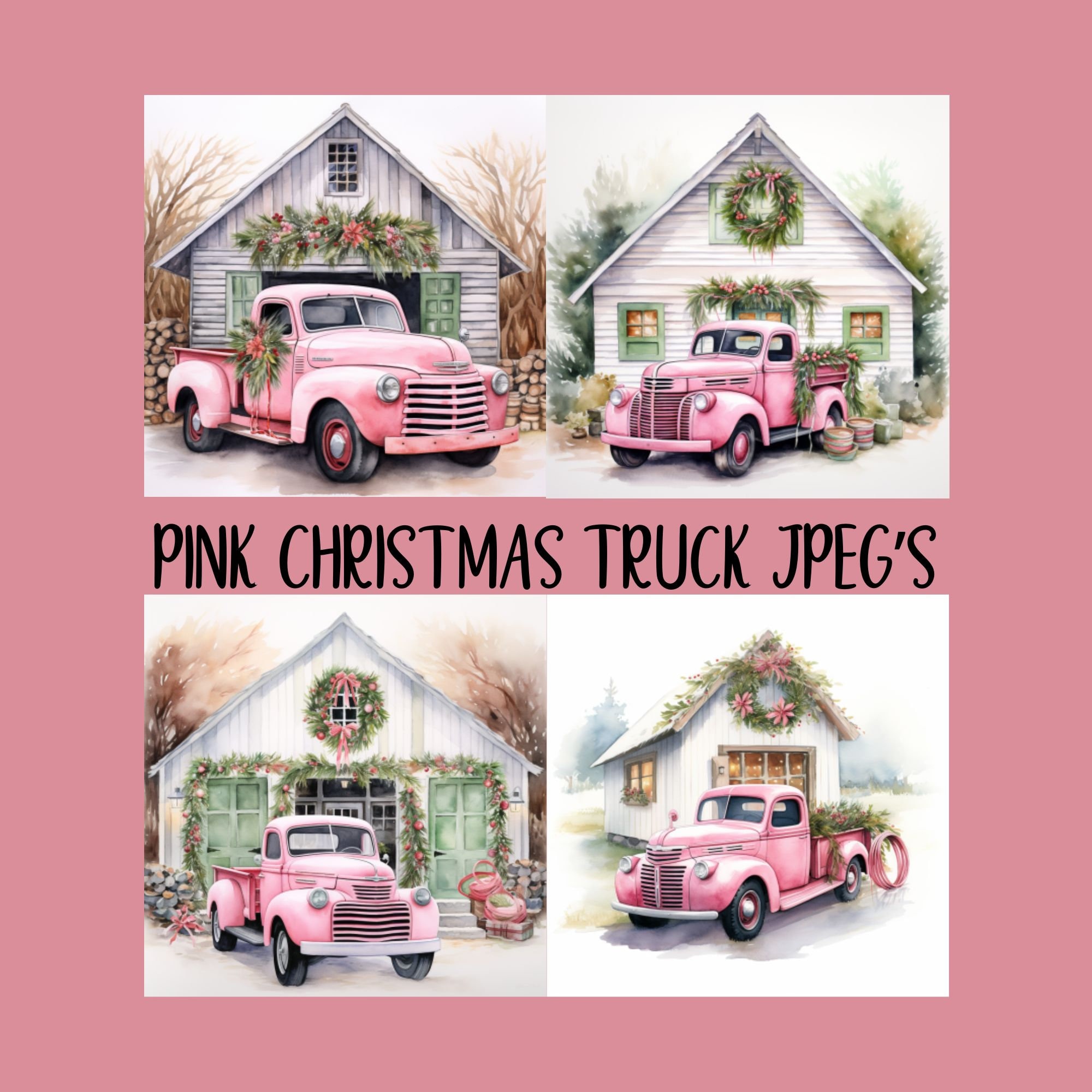 Pink Christmas Truck Clipart JPEG Files/instant Download 4 JPG Files ...