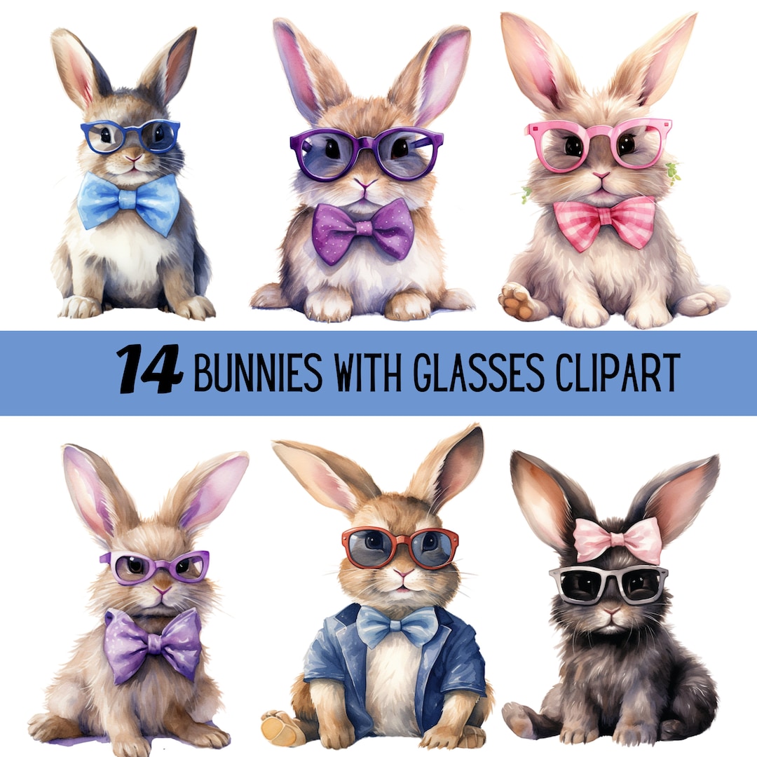 Bunnies With Glasses Clipart Bundle/14 Rabbits With Sunglasses Png's ...
