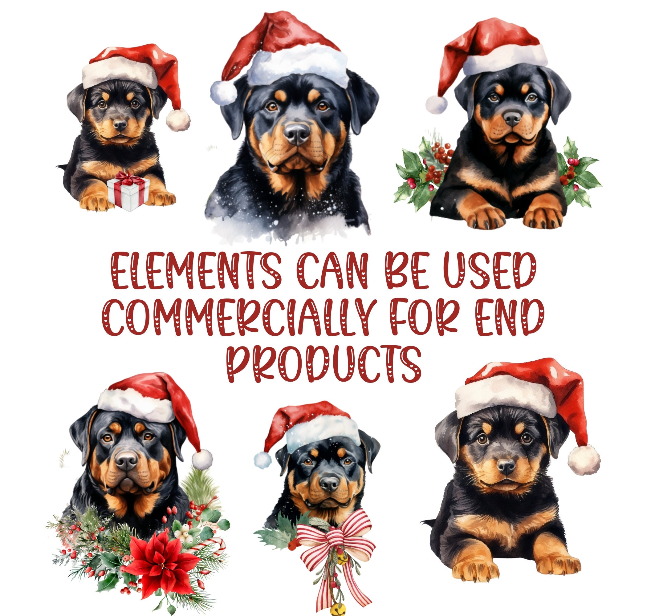 Christmas Rottweiler Clipart/holiday Rottweiler PNG Clipart/rottie ...