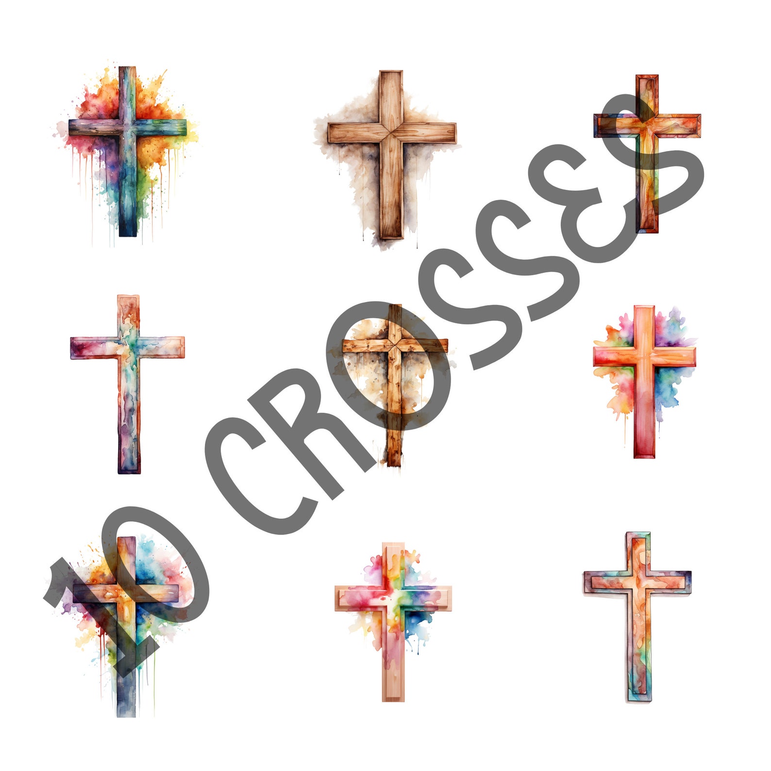 Watercolor Wooden Crosses Clipart/cross Graphics/cross Sublimation ...