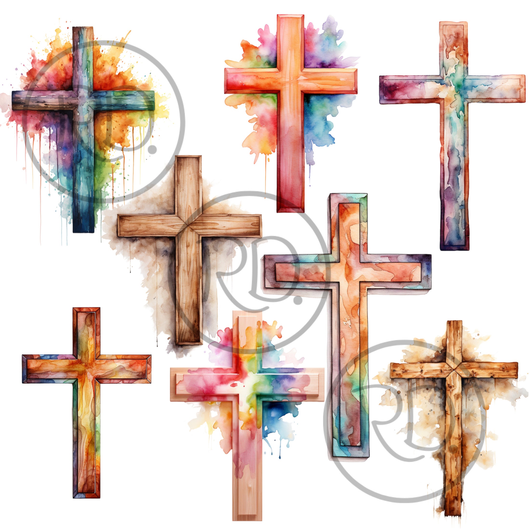 Watercolor Wooden Crosses Clipart/cross Graphics/cross Sublimation ...