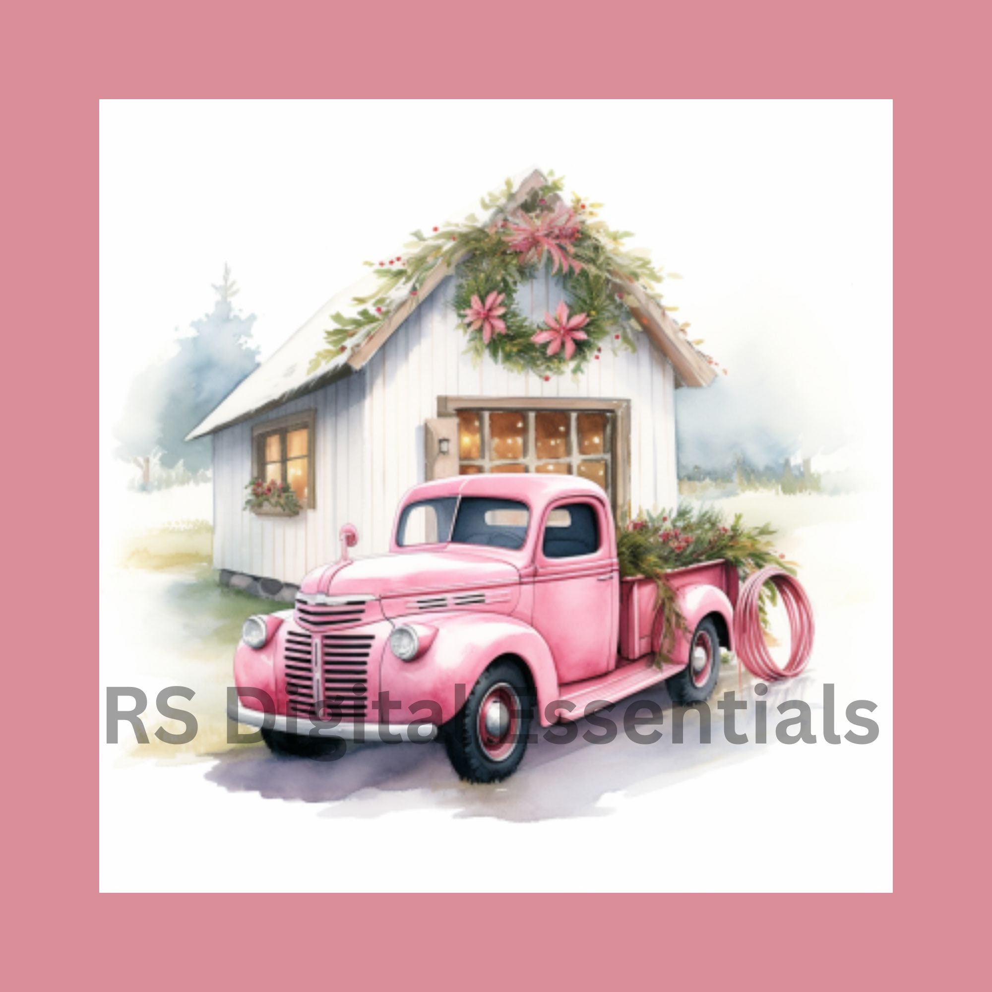 Pink Christmas Truck Clipart JPEG Files/instant Download 4 JPG Files ...
