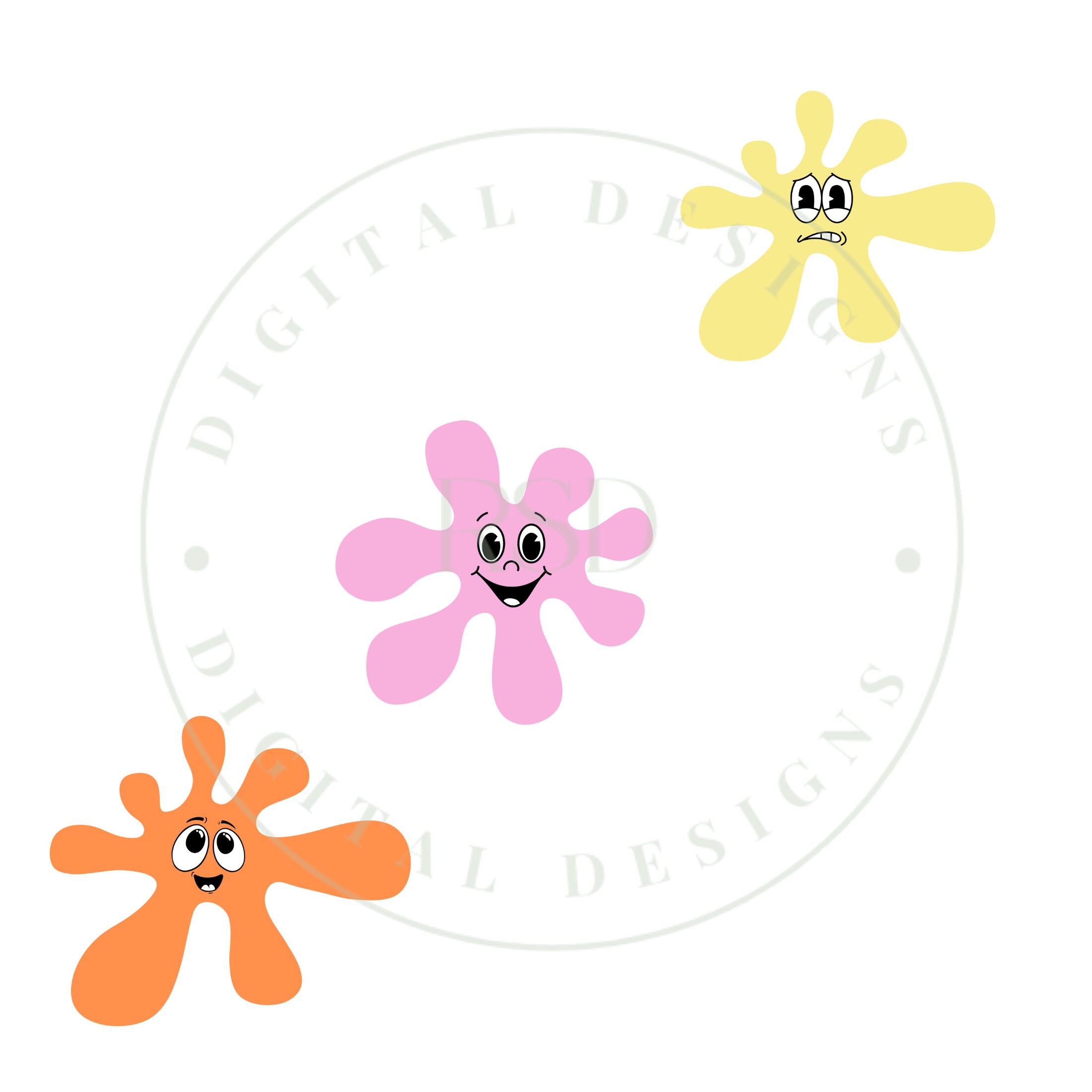 Cartoon Funny Face Clipart/paint Splat Face Graphics/blob Funny Face ...