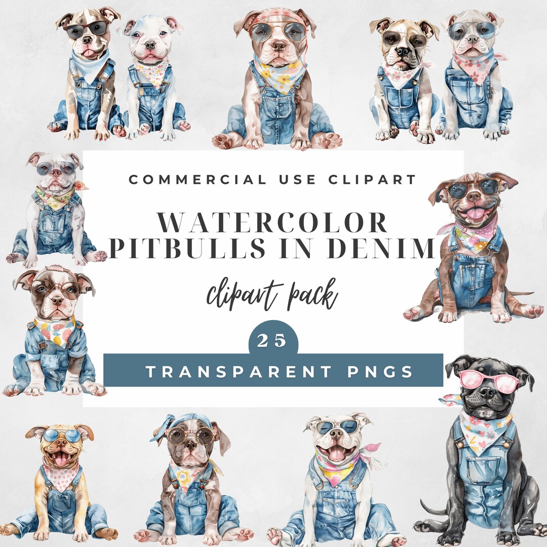 Spring Pitbulls in Denim Clipart Bundle/instant Download 24 Png's/dog ...