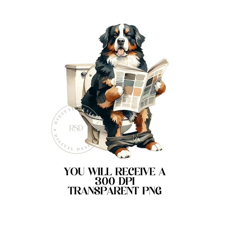 Funny Bernese Mountain Dog Reading Newspaper in Bathroom Clipart/cute Bernese Png/bernese Lover ...