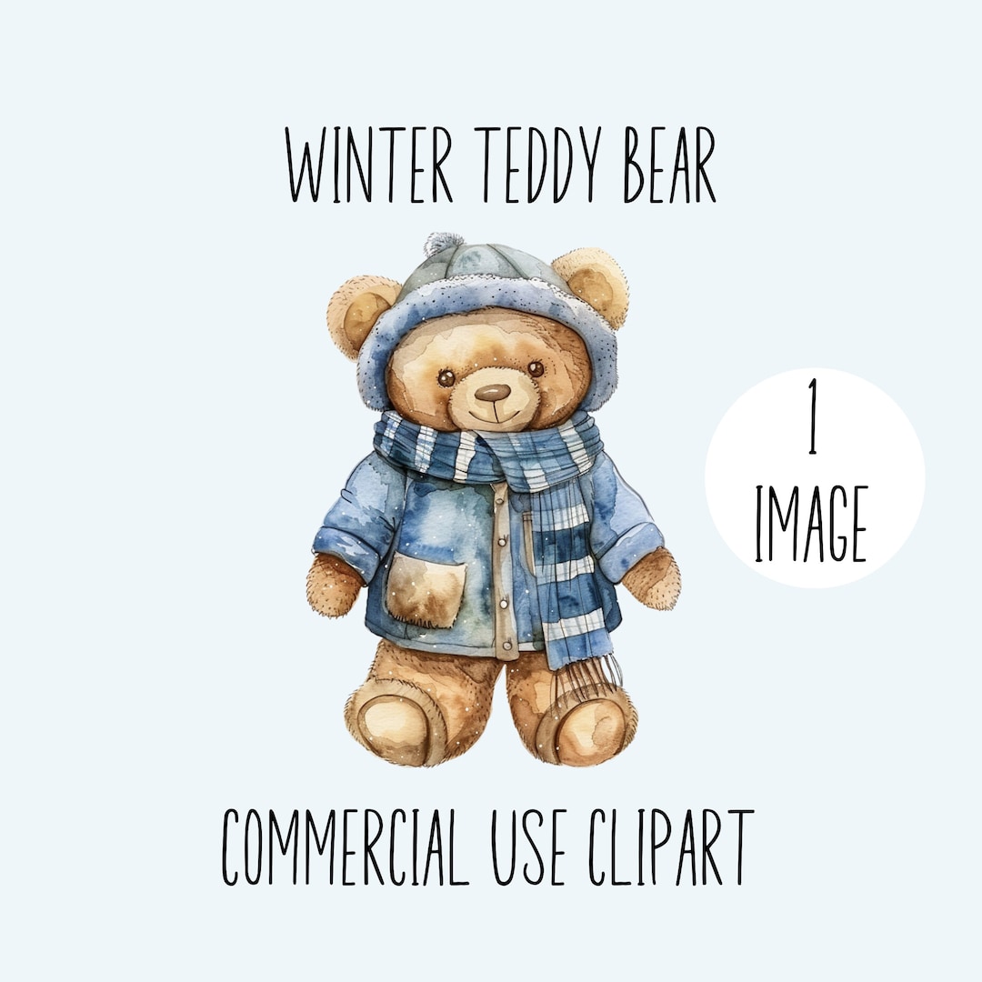 Watercolor Winter Teddy Bear Clipart/1 Cute Teddy Bear Graphics/bear ...