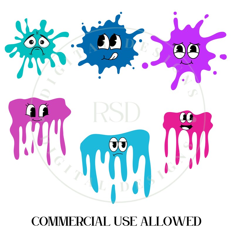 Cartoon Funny Face Clipart/paint Splat Face Graphics/blob Funny Face ...