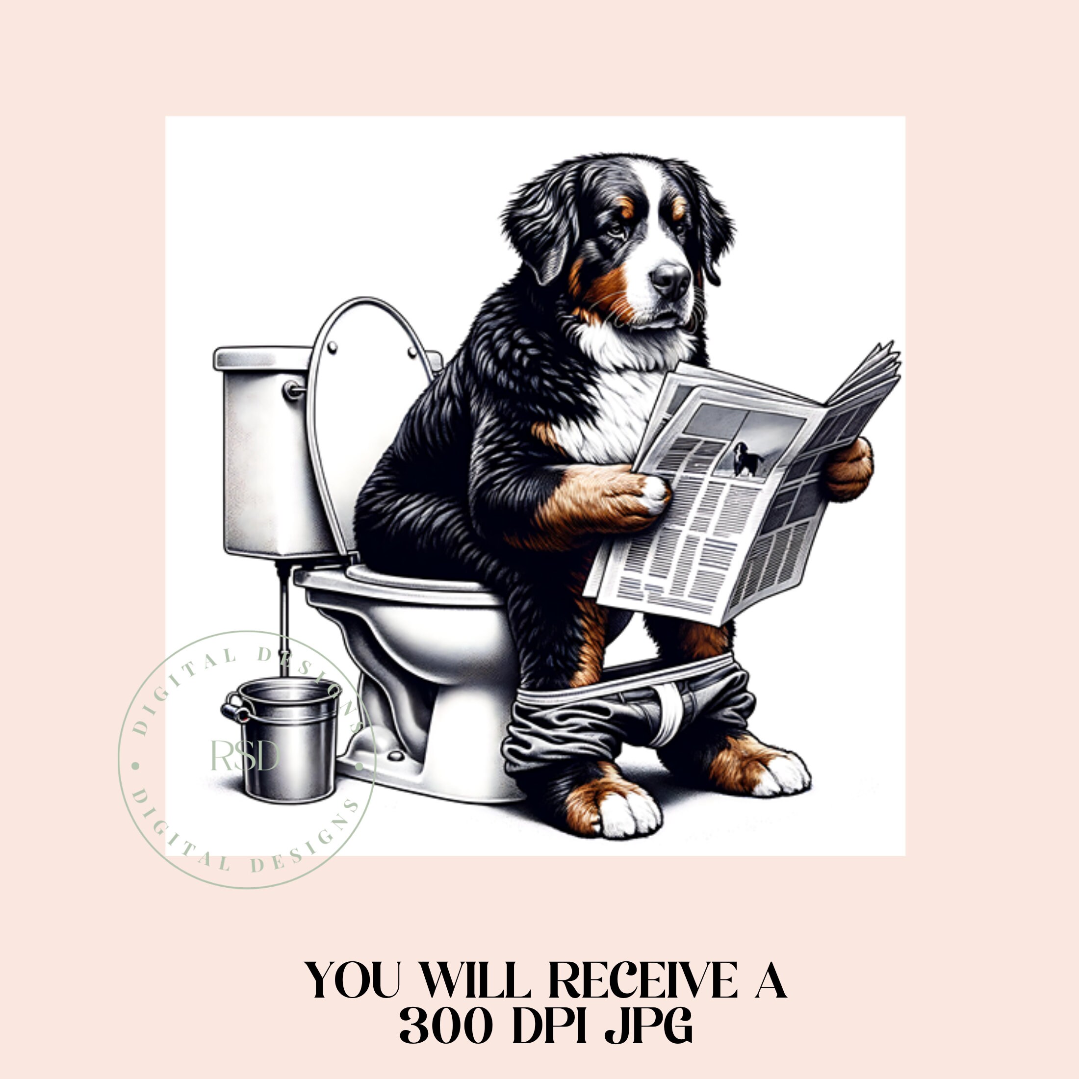 Funny Bernese Mountain Dog Reading Newspaper in Bathroom Clipart/cute Bernese Png/bernese Lover ...