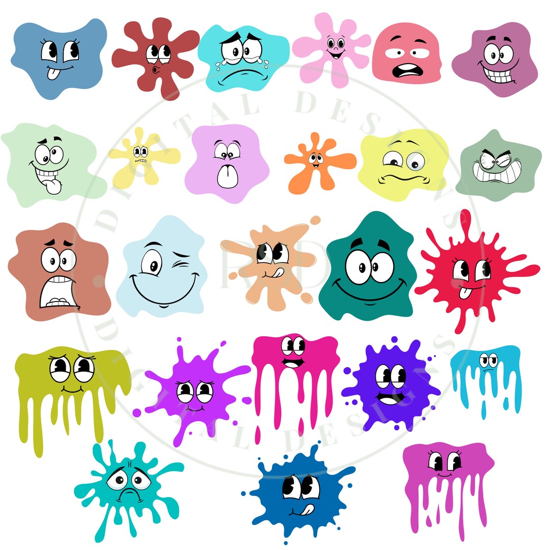 Cartoon Funny Face Clipart/paint Splat Face Graphics/blob Funny Face ...