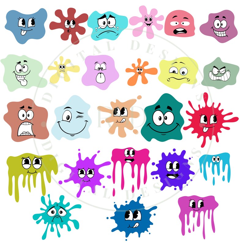 Cartoon Funny Face Clipart/paint Splat Face Graphics/blob Funny Face ...