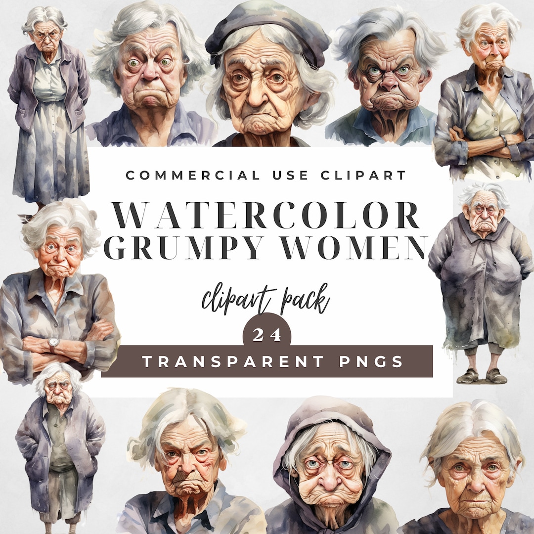Grumpy Old Women Clipart Pack/24 Old Women Graphics/old People ...