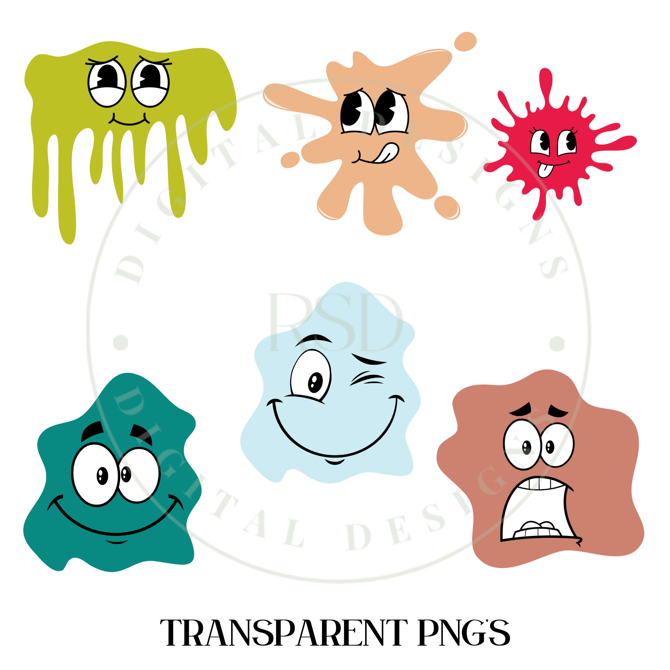 Cartoon Funny Face Clipart/paint Splat Face Graphics/blob Funny Face ...