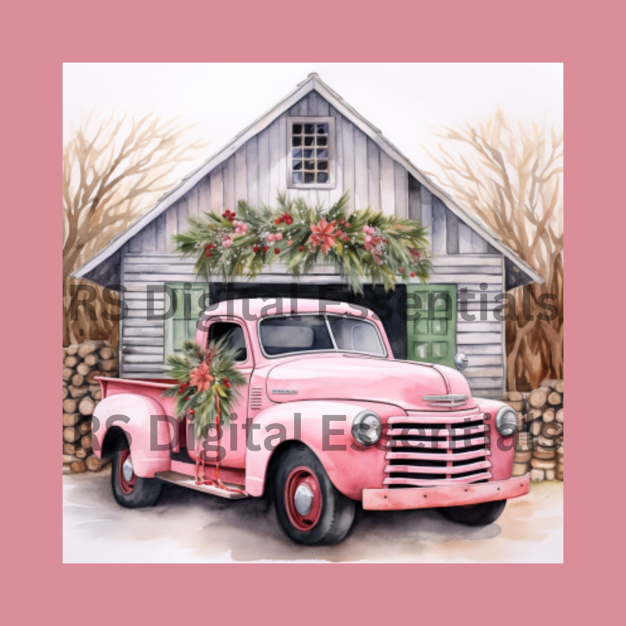 Pink Christmas Truck Clipart JPEG Files/instant Download 4 JPG Files ...
